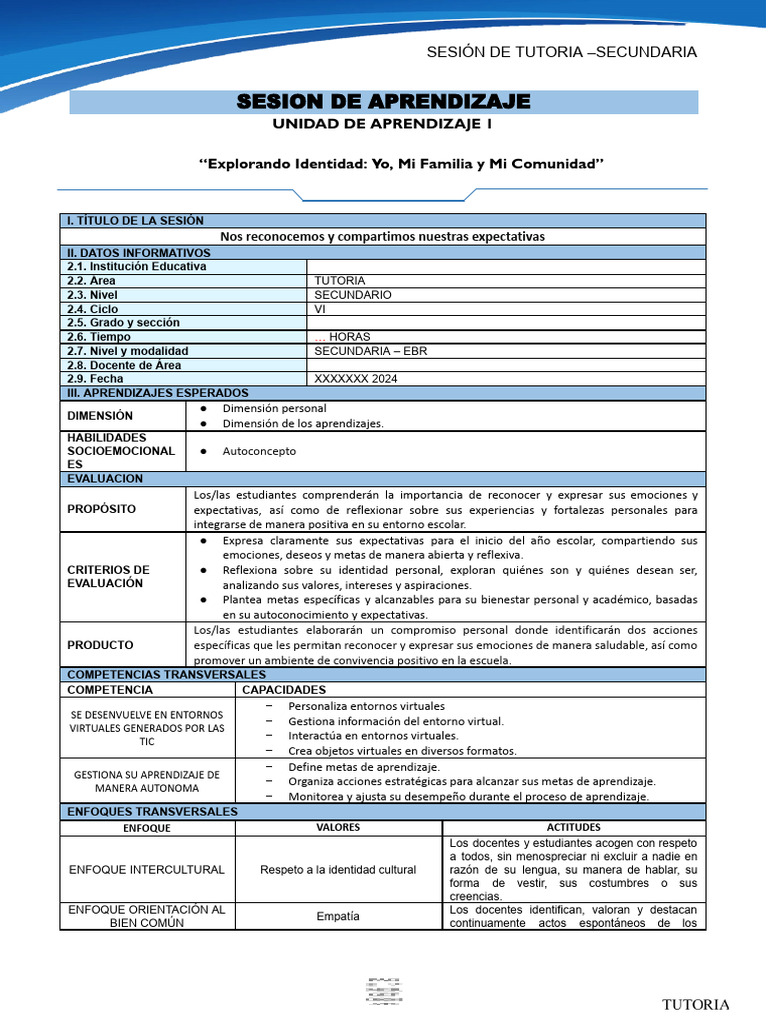 1º y 2° SES ACT 1 - TUTORIA 2024 | PDF | Aprendizaje | Evaluación