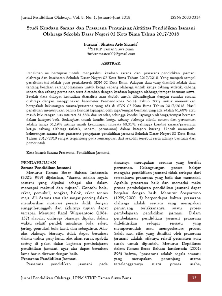 Studi Keadaan Sarana Dan Prasarana Penunjang Aktifitas Penjas SD | PDF