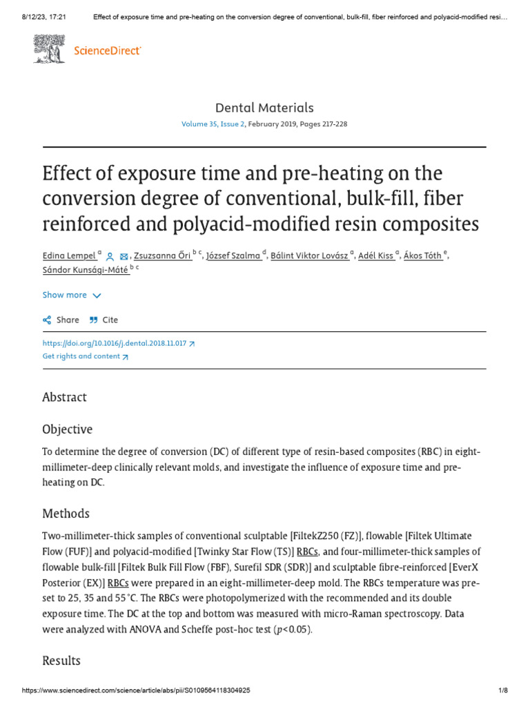 Effect of Exposure Time and Pre-Heating On The Conversion Degree of Conventional, Bulk-Fill ...