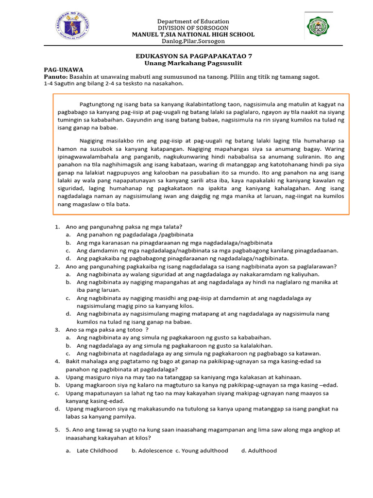 Esp 7 1st Exam | PDF