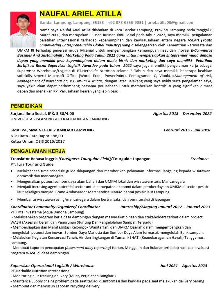 CV Naufal Ariel Atilla | PDF