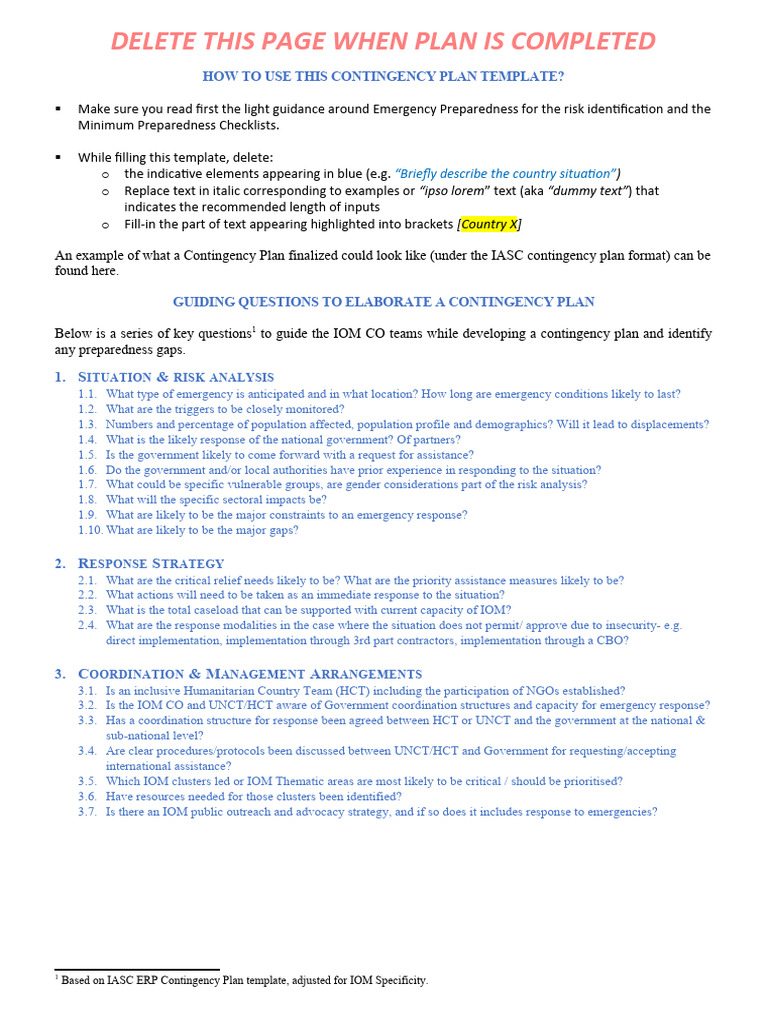 IOM EP Guidance Note - Annex3 - Contingency Plan Template - V - 1.0 ...