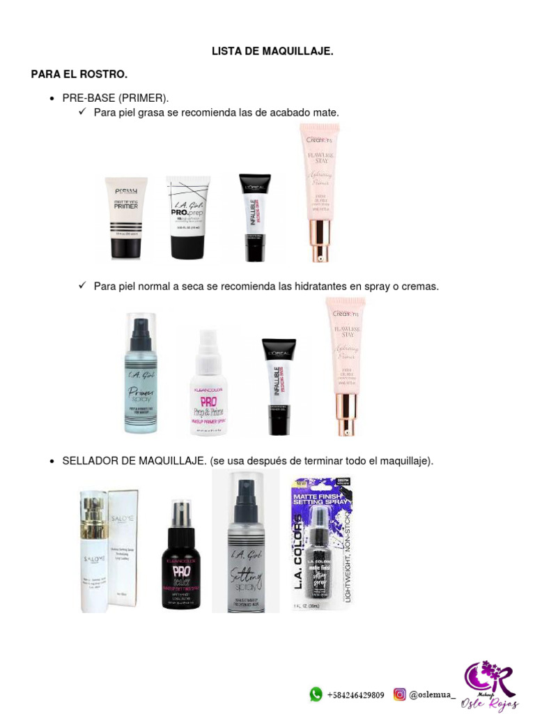 LISTA DE MAQUILLAJE | PDF | Productos cosméticos | Sistema tegumentario