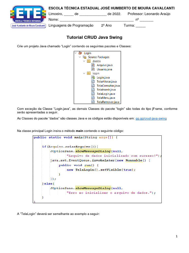 Tutorial Crud Java Swing 01 Pdf Java Linguagem De Programação Janela Informática