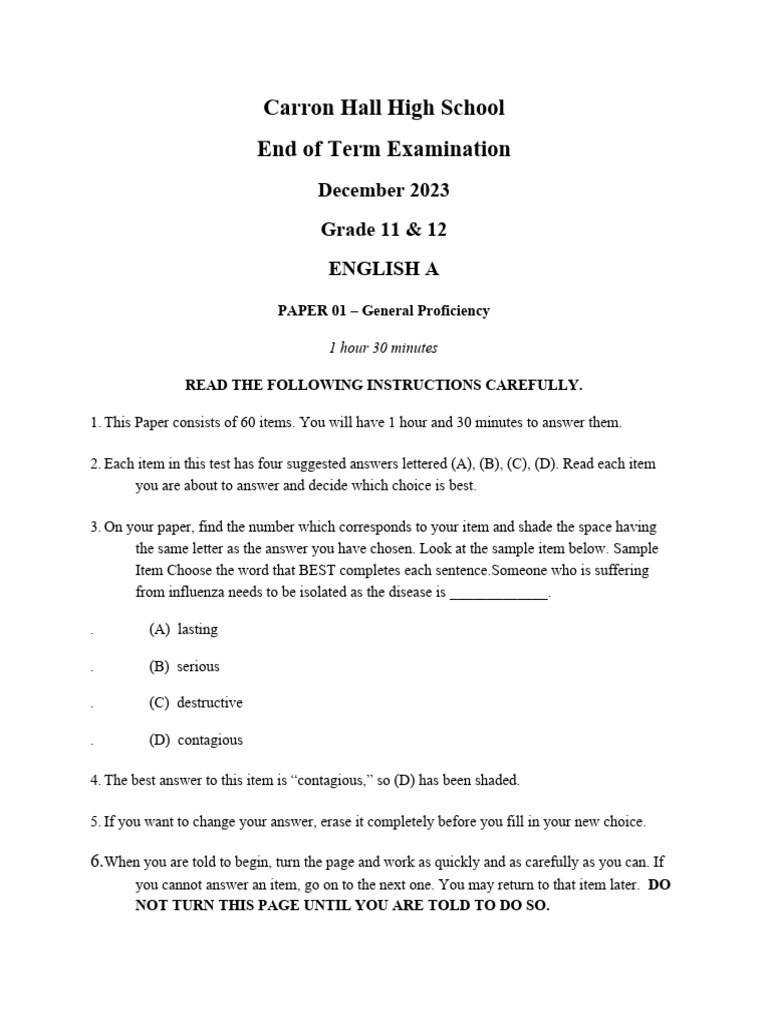 Grade 11&12 Paper 1 Cover Sheet | PDF