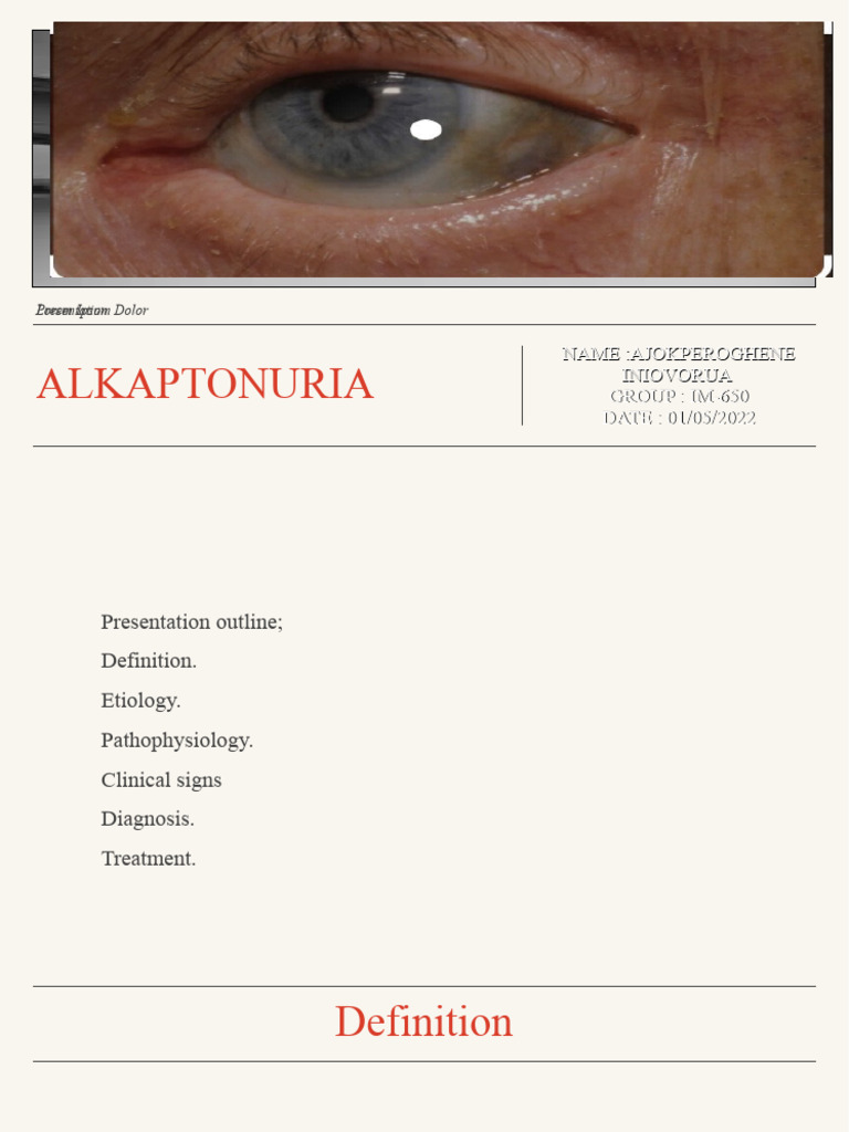 ALKAPTONURIA | PDF | Diseases And Disorders | Medical Specialties