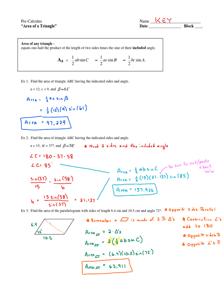 KEY Notes Area of A Triangle | PDF