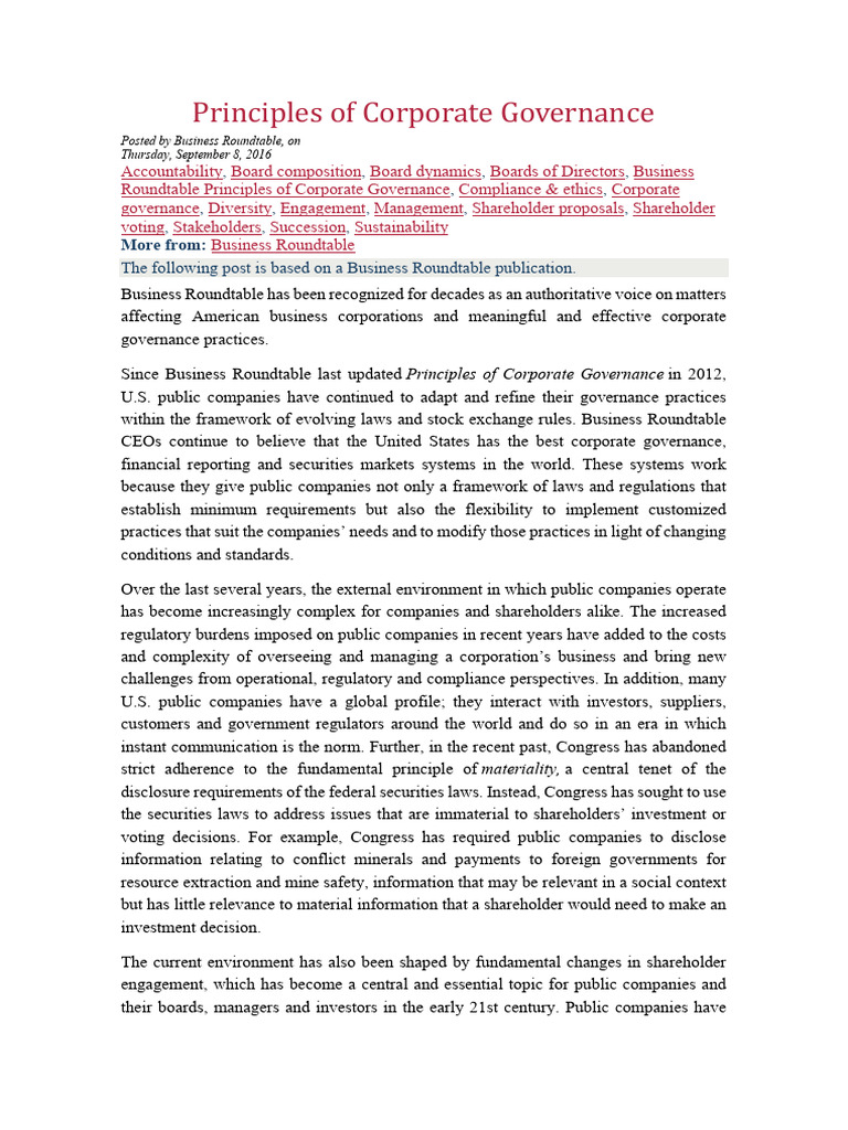 Updated Corporate Governance Principles | PDF | Board Of Directors ...