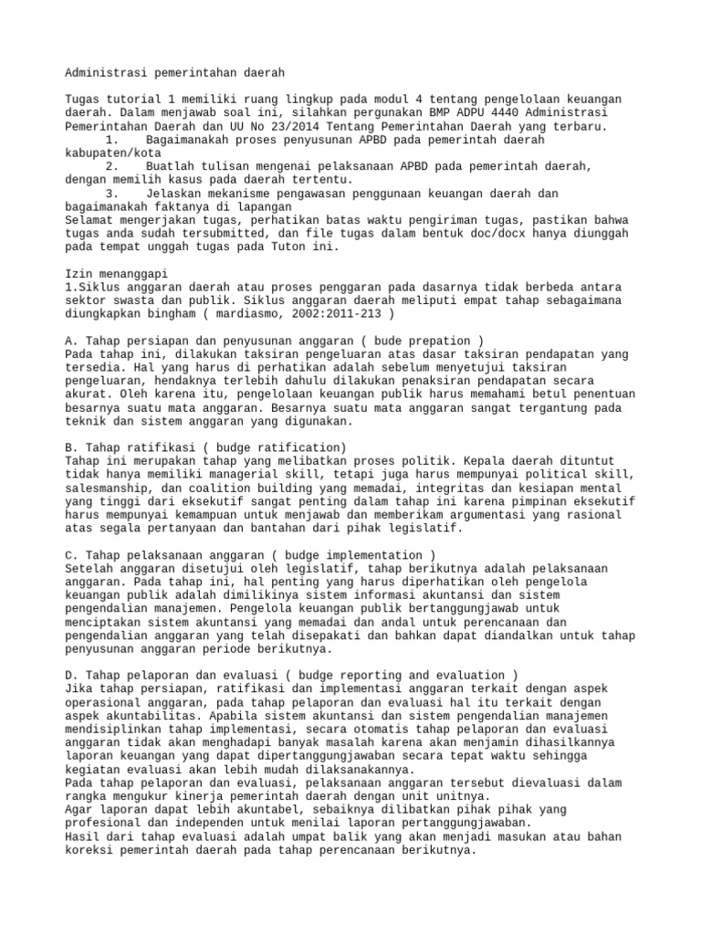 Tugas 1 Administrasi Pemerintahan Daerah | PDF