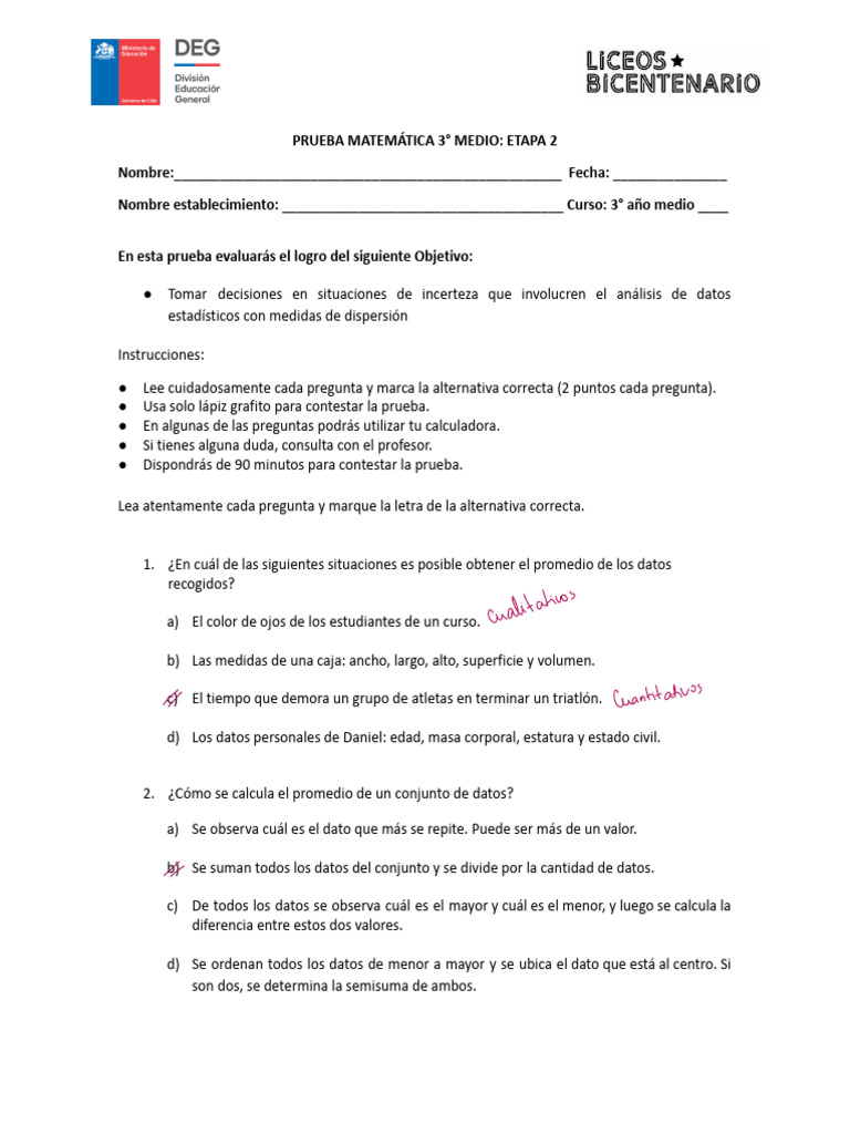 MAT E2 Evaluación-3M | PDF | Desviación Estándar | Mediana