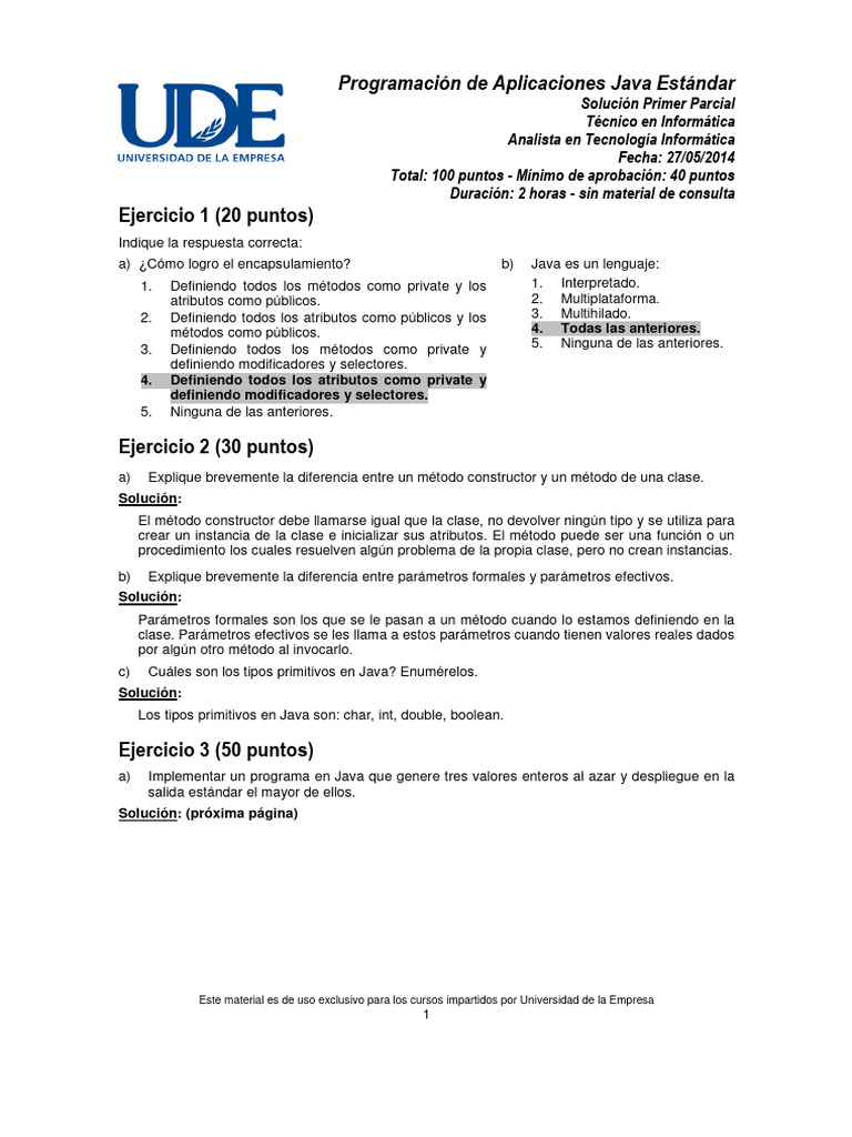 Prog Aplics Java Estandar 1er Parcial 2014 Solucion | PDF | Java (lenguaje de programación ...