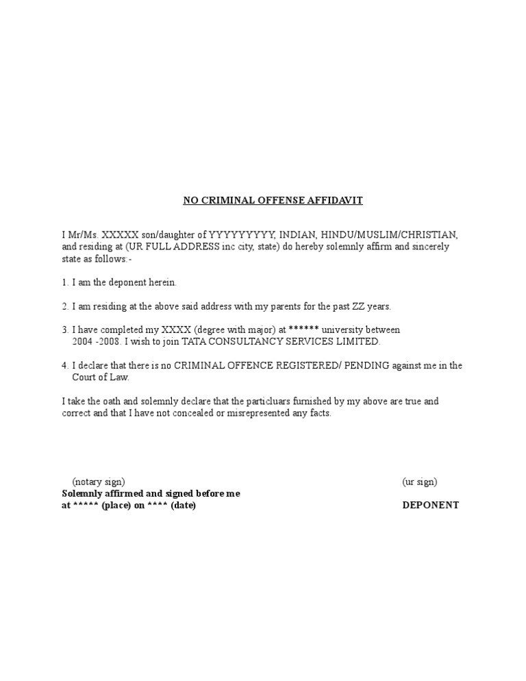 No Criminal Offense Affidavit Pdf Affidavit Common Law