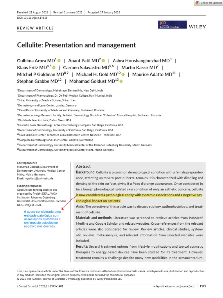 J of Cosmetic Dermatology - 2022 - Arora - Cellulite Presentation and Management | PDF | Insulin ...