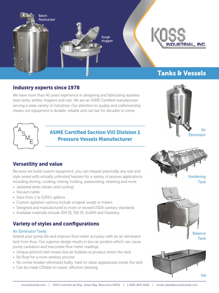 Koss-Tanks-Vessels | PDF | Pump | Stainless Steel