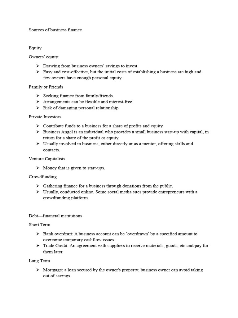 Business Finance Sources Explained | PDF | Loans | Debt