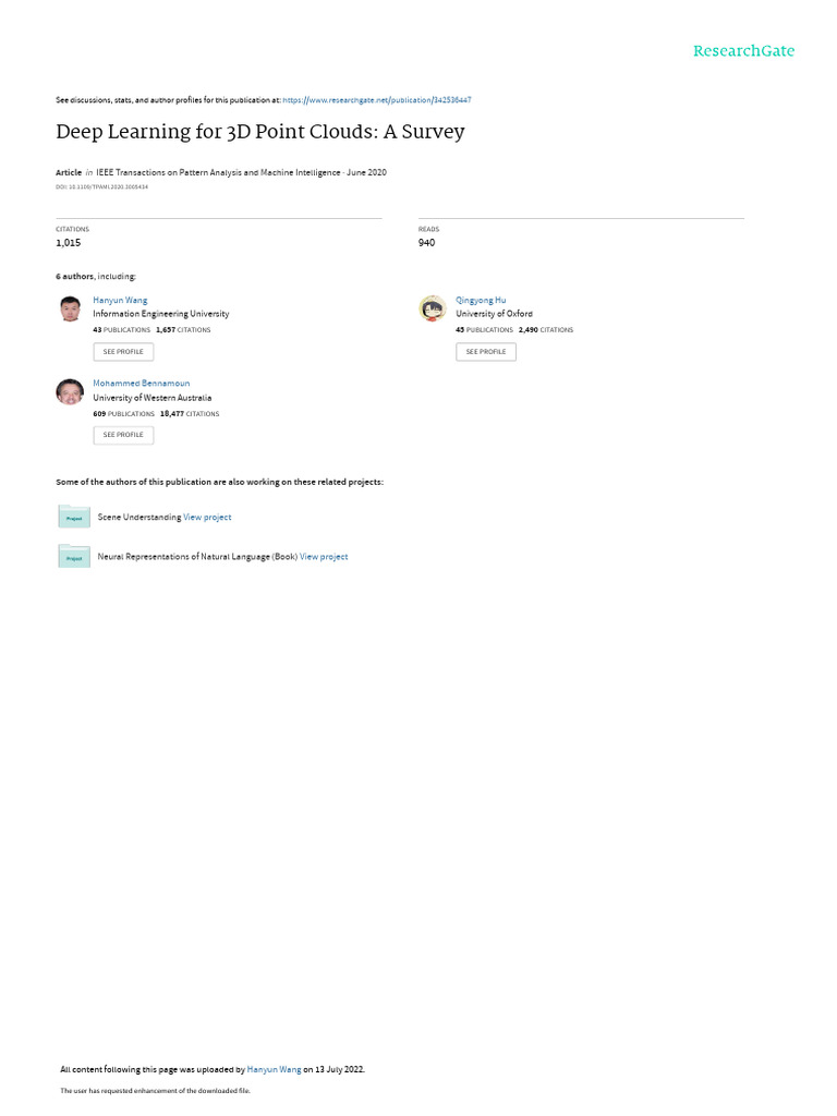 Deep Learning for 3 d Point Clouds a Survey | PDF | Deep Learning | Convolution