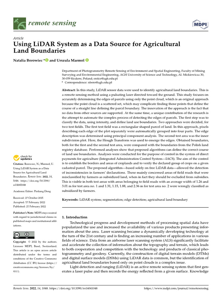Using LiDAR System As A Data Source For Agricultur | PDF | Lidar | Variance