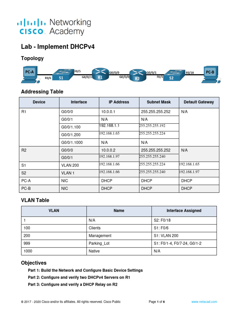 Paralelo B Tacuri Bryan Actividad T2 S2 Lab 7.4.2 Implement DHCPV4 | PDF | Ip Address | Computer ...
