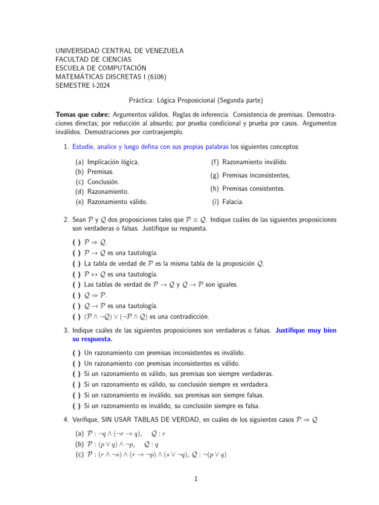 Practica Logica Proposicional Parte II 2024 | PDF | Proposición | Lógica