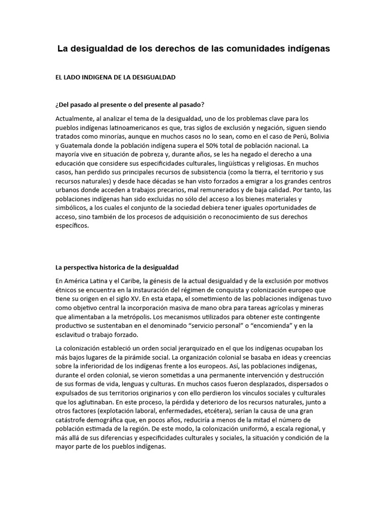 La Desigualdad de Los Derechos de Las Comunidades Indígenas GRUPO 6 | PDF | Desigualdad social ...
