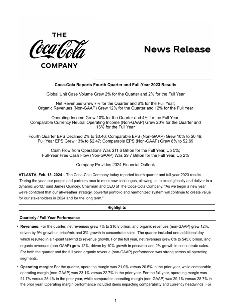Coca Cola 2023 Q4 Report | PDF | Equity (Finance) | Investing