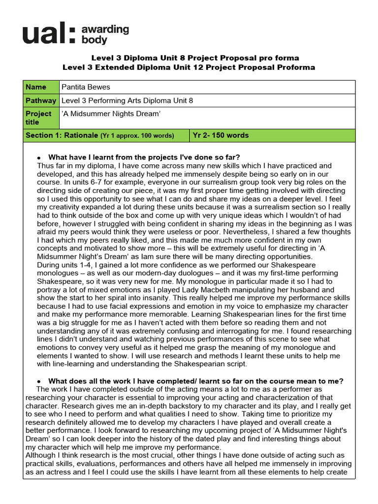 Ual Proposal Action Plan Proforma Jessica Bewes Draft | Download Free ...