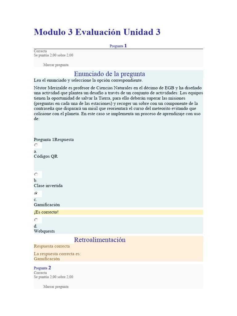 Modulo 3 Evaluación Unidad 3 | PDF | Aprendizaje