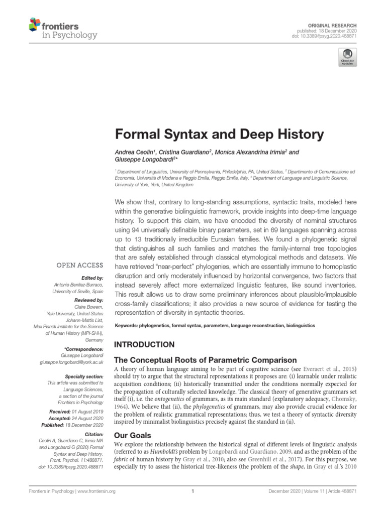 Formal Syntax and Deep History | PDF | Language Arts & Discipline | Foreign Language Studies