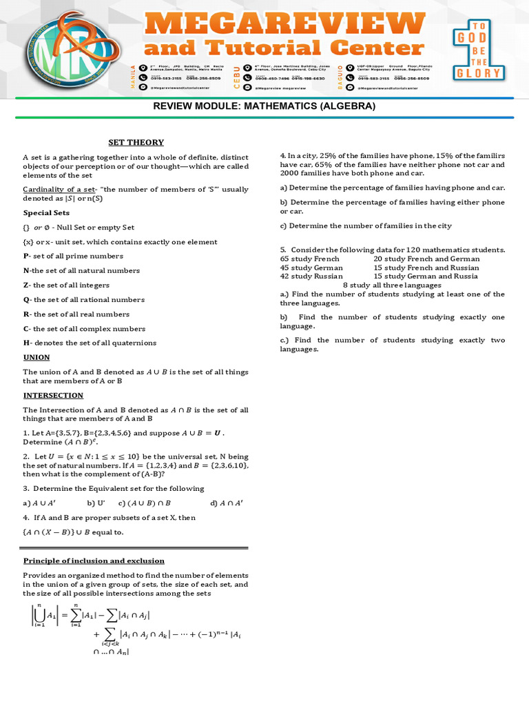 Review Module 01 Algebra 1 | PDF | Set (Mathematics) | Numbers Review Module 01 Algebra 1 | PDF | Set (Mathematics) | Numbers