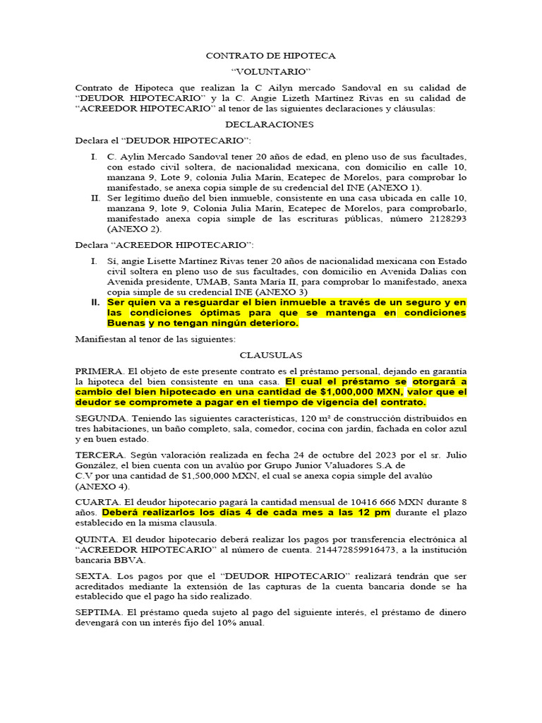 Contrato de Hipoteca | PDF | Pagos | Interés