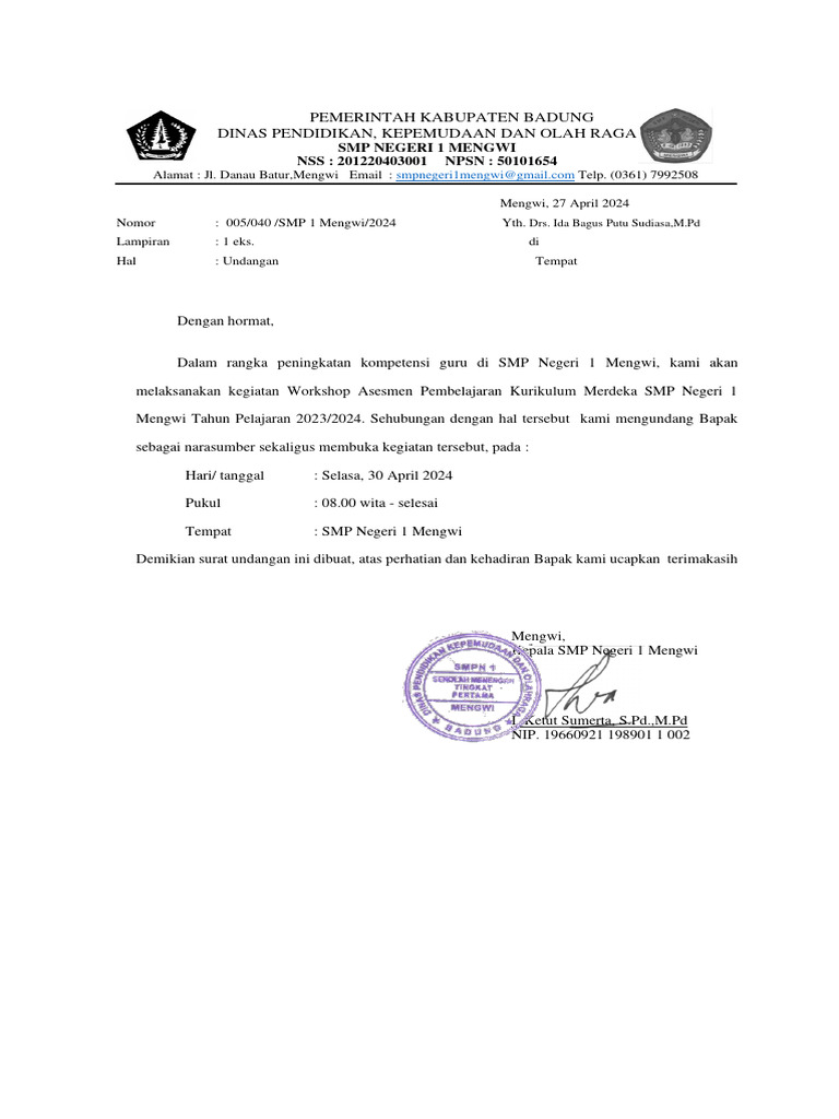 Undangan Narasumber Dan Pembukaan Workshop | PDF