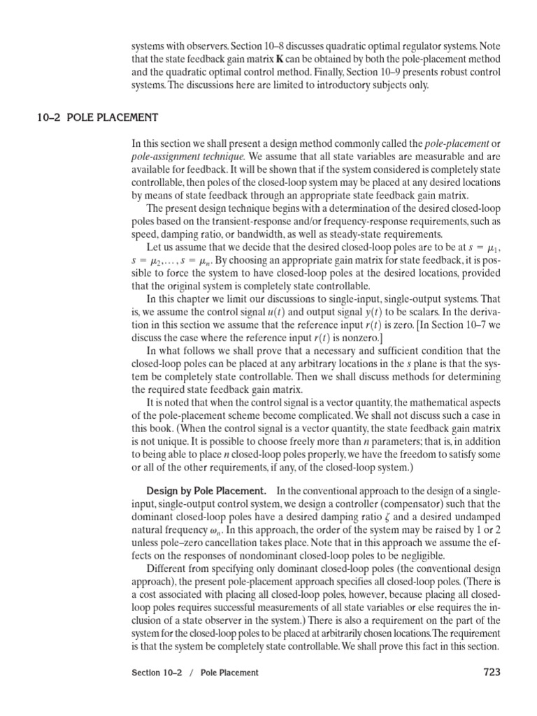 Pole Placement | PDF | Control Theory | Eigenvalues And Eigenvectors Pole Placement | PDF | Control Theory | Eigenvalues And Eigenvectors