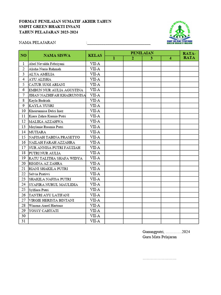 Format Penilaian Sumatif Akhir Tahun | PDF