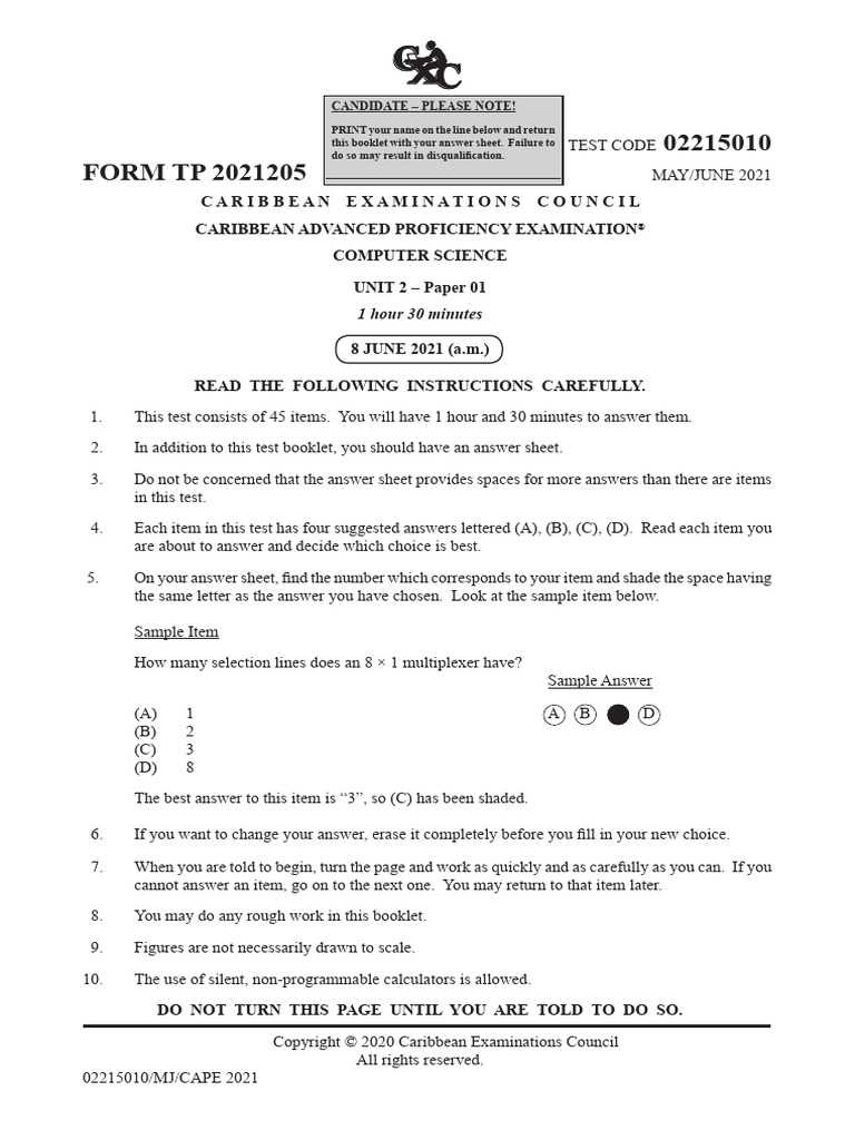 CompSci U2 P1 2021 Paper | PDF | Process (Computing) | Computer Network