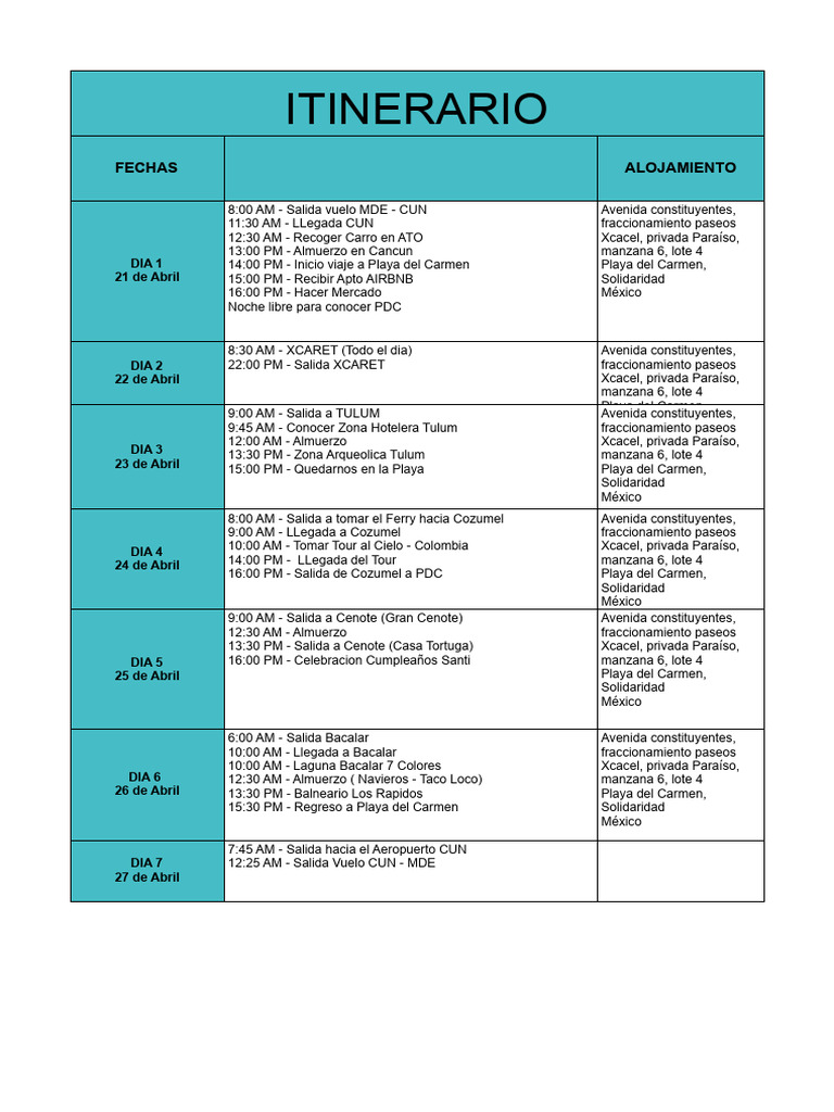 Itinerario Cancún | PDF | Ciencias sociales