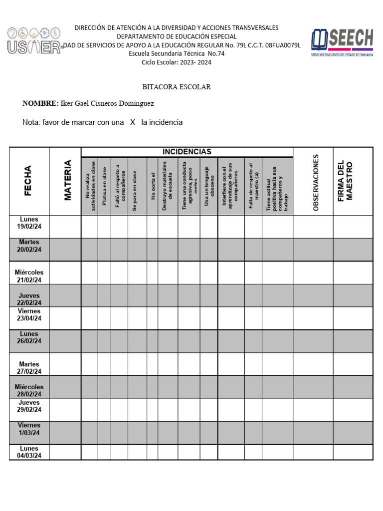 Bitácora Escolar Formato 2023-2024 | PDF | Escuelas | Aprendizaje