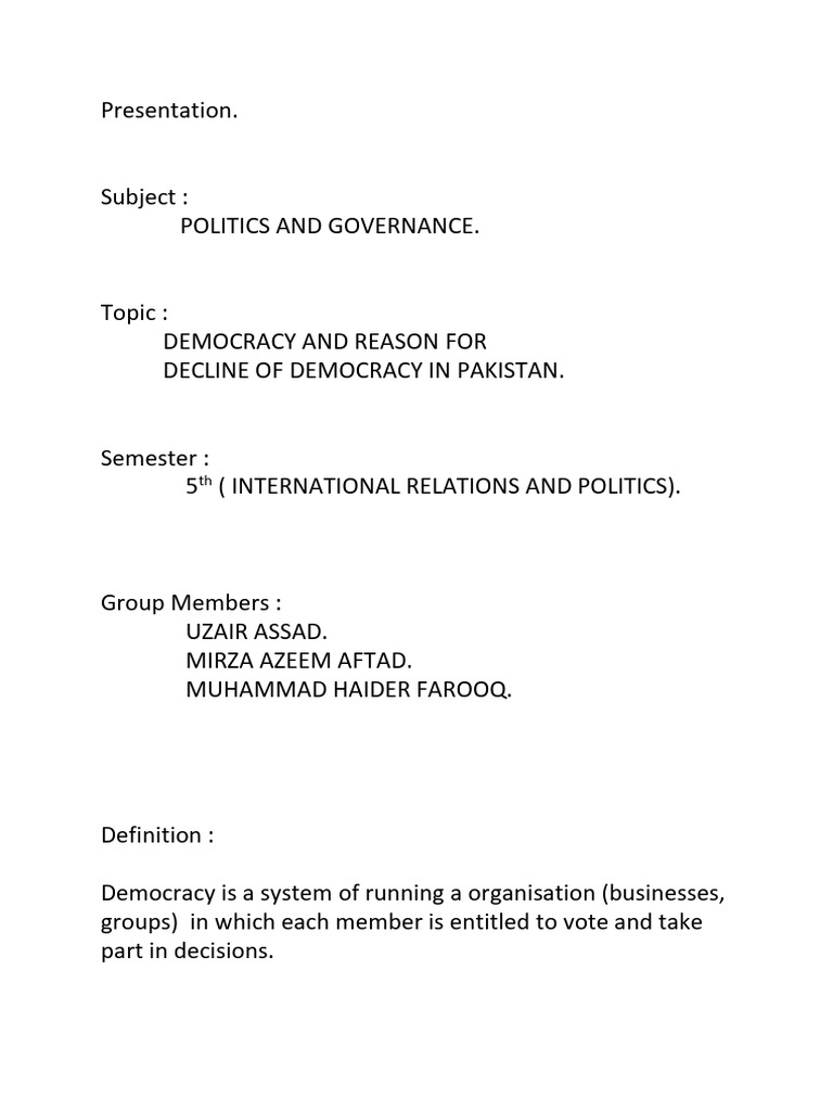 Pol. and Governance Presentation. | PDF | Democracy | Political Ideologies