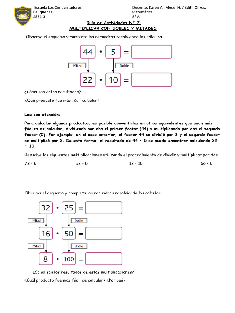 Multiplicación con Dobles y Mitades | PDF | Multiplicación | Matemáticas