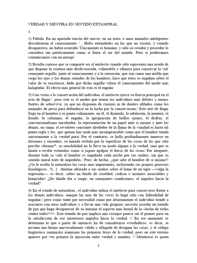 Verdad y Mentira en Sentido Extamora2 | PDF | Verdad | Friedrich Nietzsche