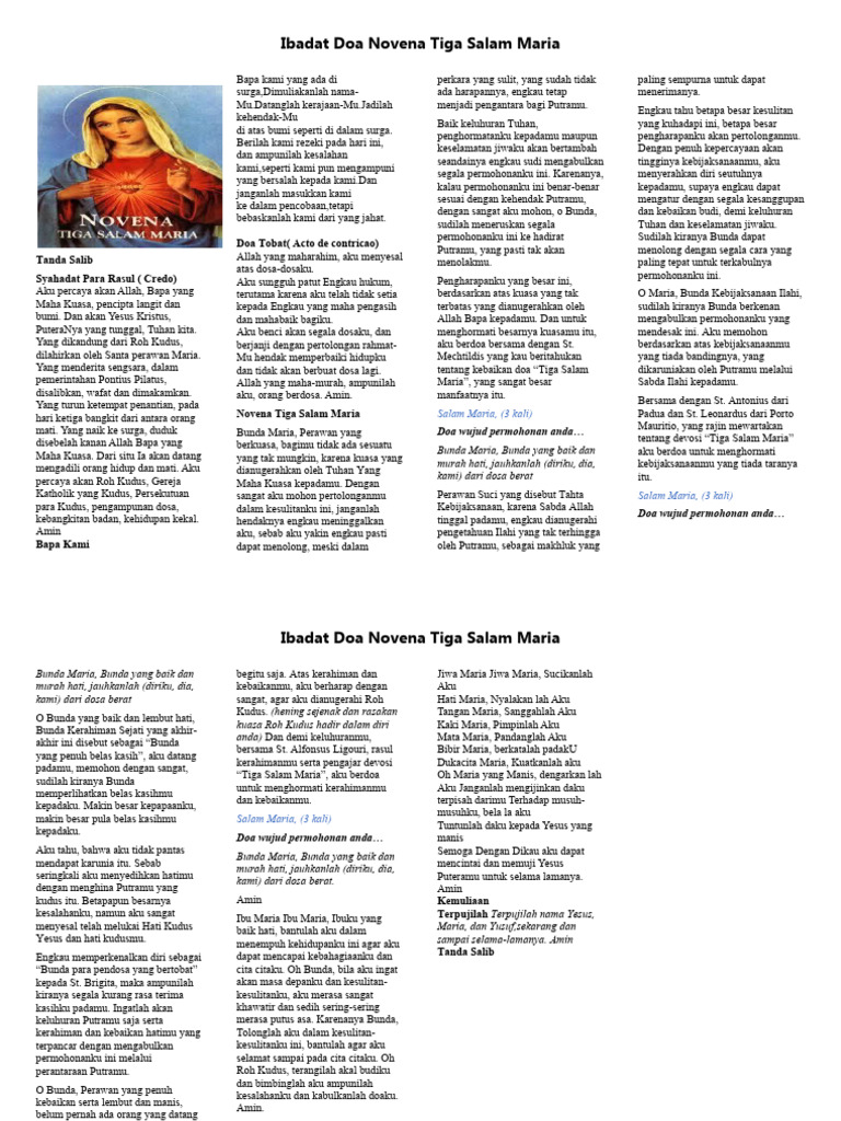 Ibadat Doa Novena Tiga Salam Maria | PDF | Agama & Spiritualitas