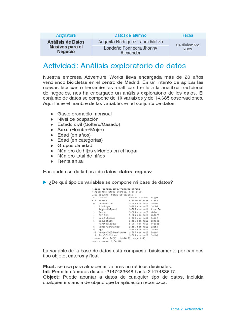 Trabajo Analisis Exploratorio de Datos | PDF | Análisis estadístico | Enseñanza de matemática
