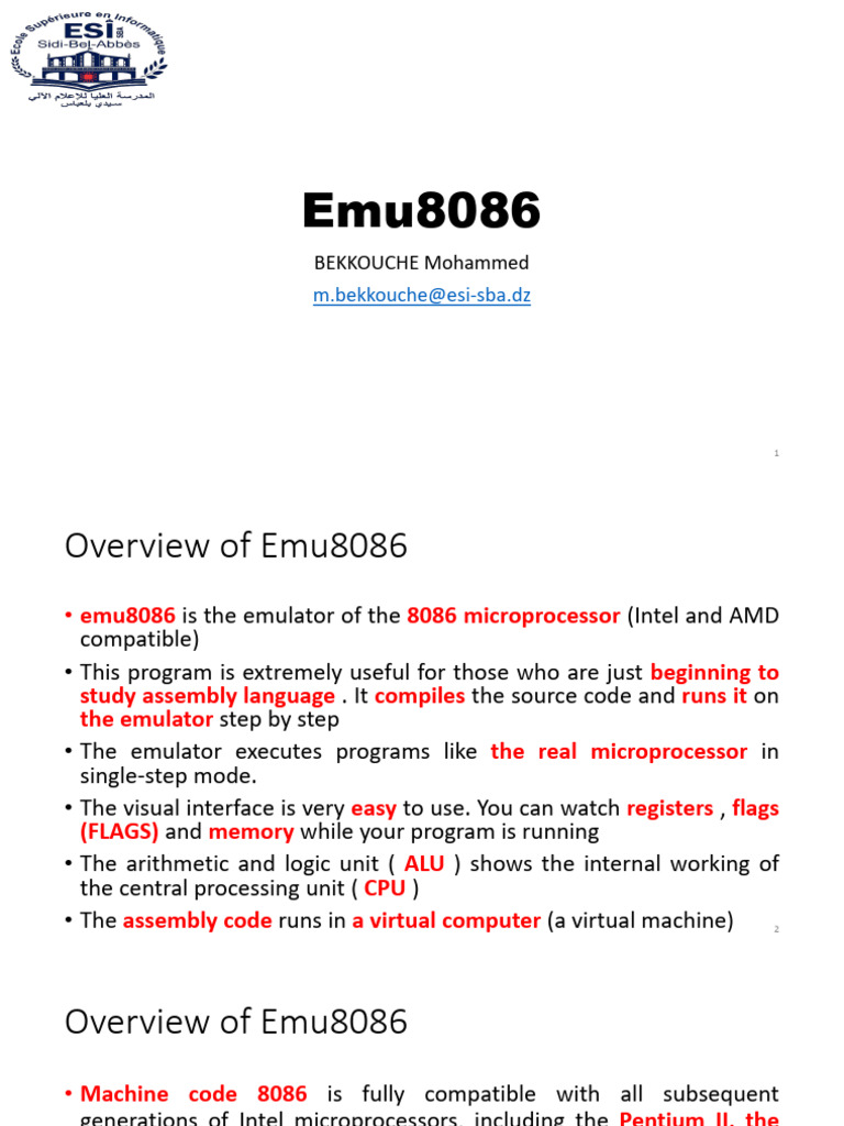 Emu 8086 | PDF | Assembly Language | Central Processing Unit Emu 8086 | PDF | Assembly Language | Central Processing Unit