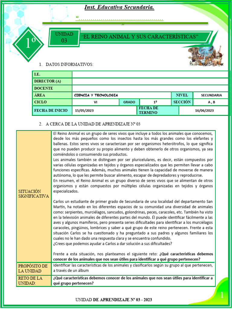 1º UNIDAD 3 CYT -2023 | Descargar gratis PDF | Aprendizaje | Organismos