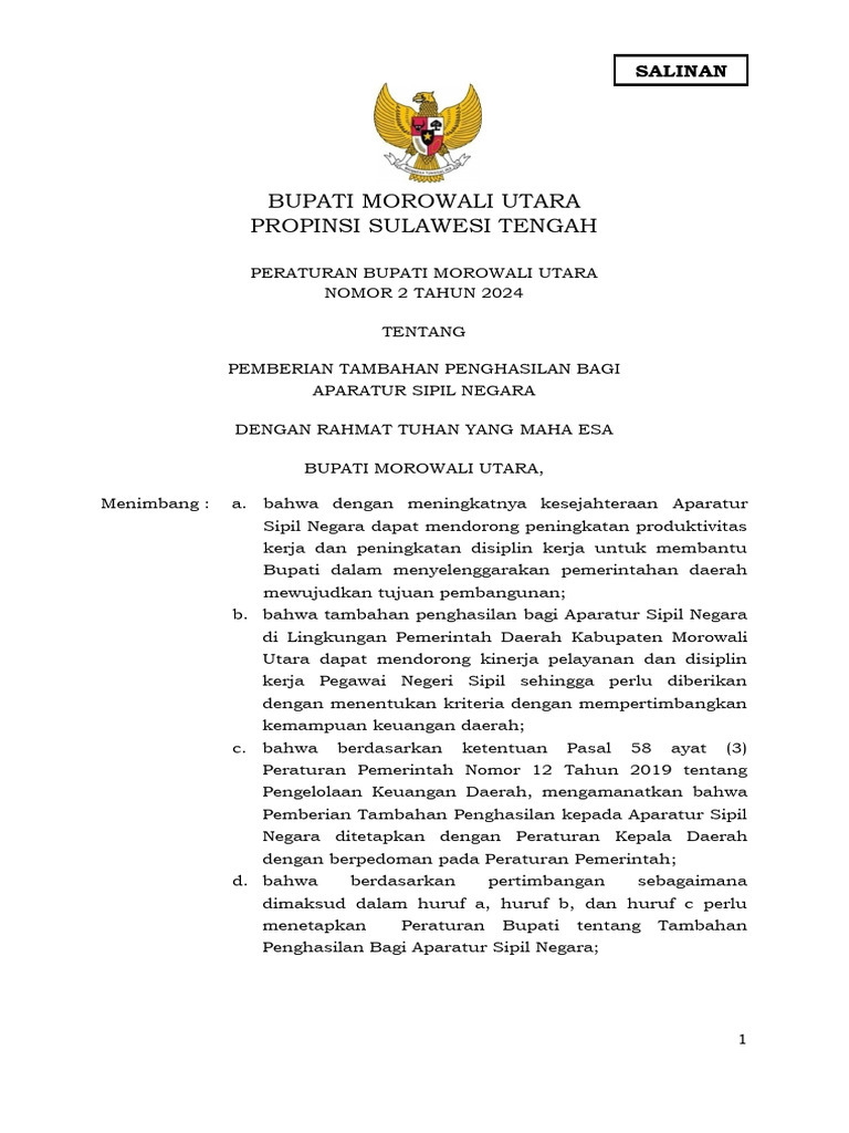 Salinan Perbup TPP Tahun 2024 | PDF