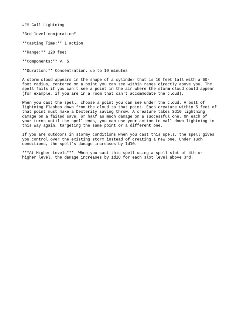 Call Lightning Spell Overview | PDF | History