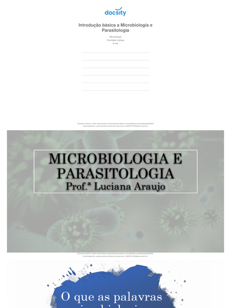 Docsity Introducao Basica A Microbiologia e Parasitologia | PDF ...
