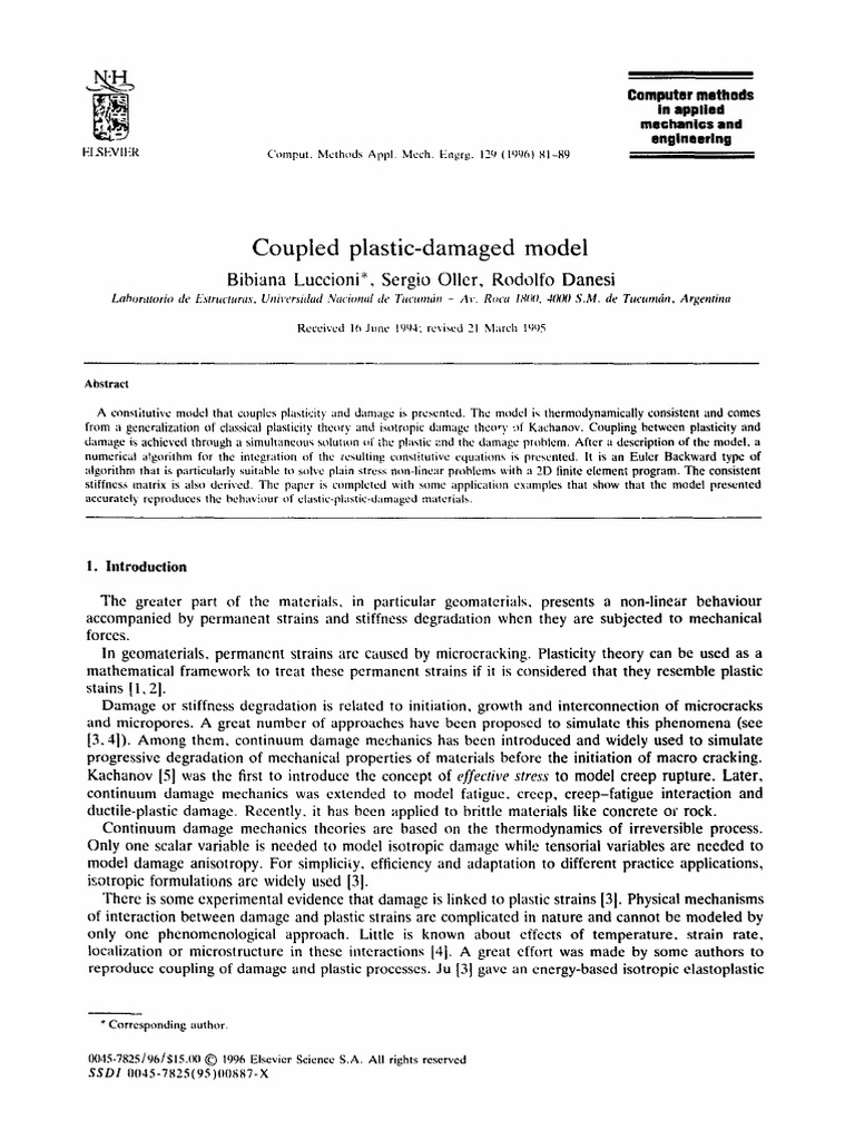 Coupled Plastic-Damaged Model: Bibiana Luccioni . Sergio Oiler, Rodolfo ...
