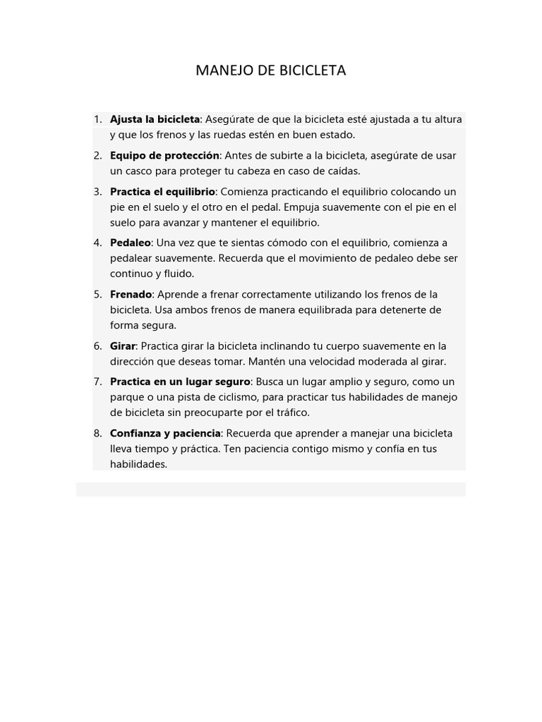 Guía para el Manejo de Bicicleta | PDF | Relaciones personales, crianza ...