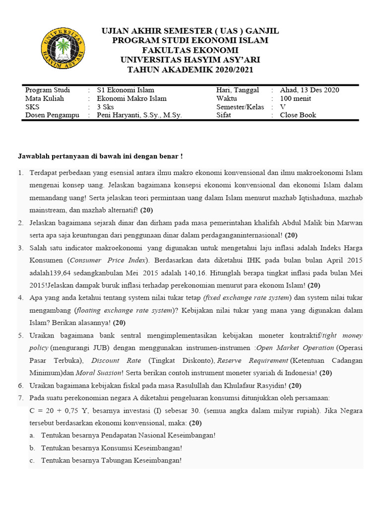 Soal UAS Ekonomi Makro Islam | PDF