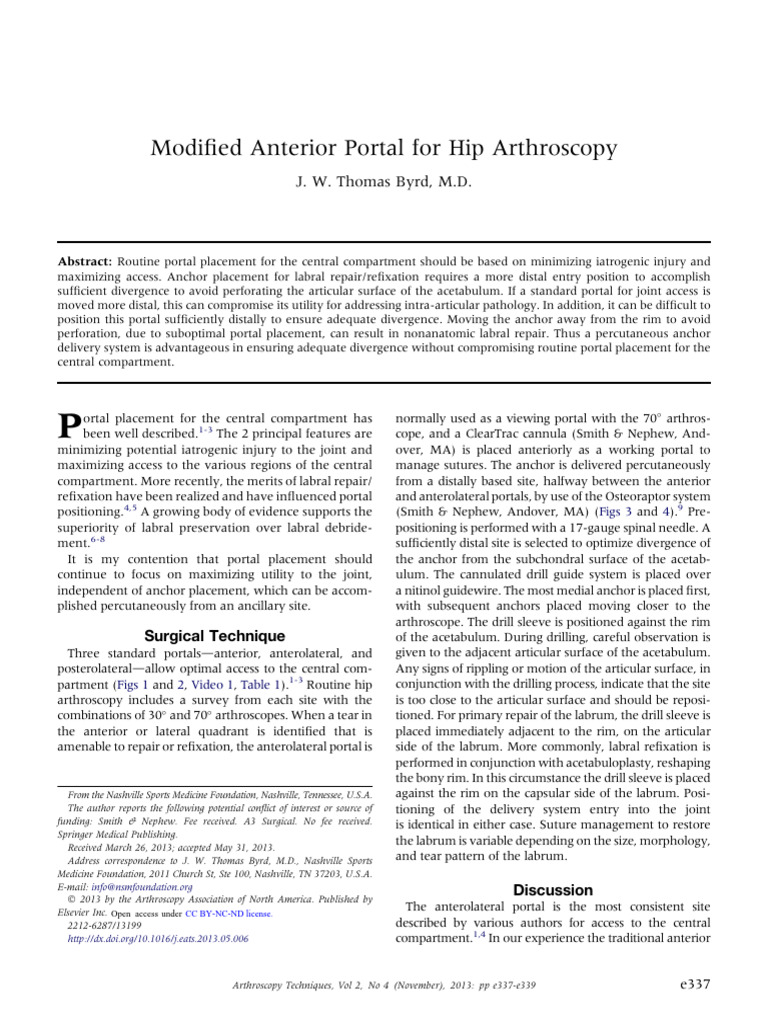 Modified-Anterior-Portal-for-Hip-Arthroscopy_2013_ | PDF | Anatomical ...